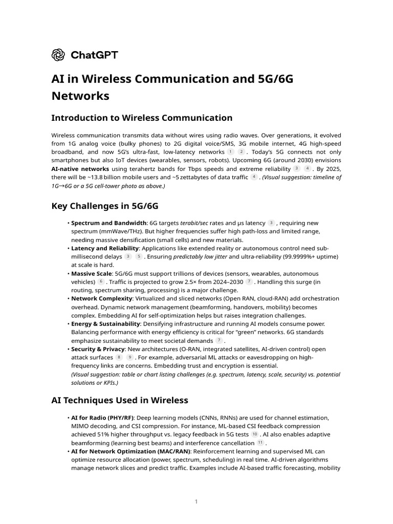 AI in Wireless Communication and 5G - 6G Networks | PDF | Artificial ...