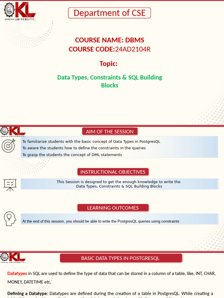 PostgreSQL Data Types and Constraints Guide | PDF | Relational Database ...