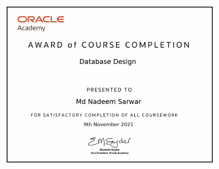 Oracle Course Certificate | PDF