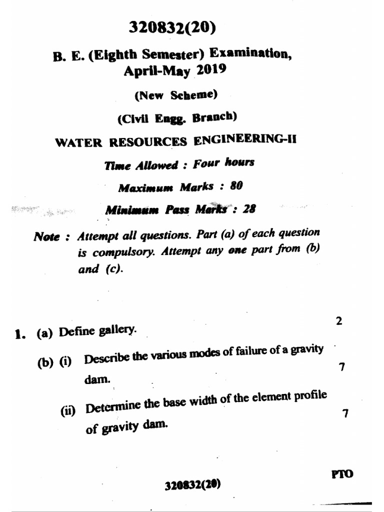Be Ce 8 Sem Water Resources Engineering 2 320832 May 2019 | PDF