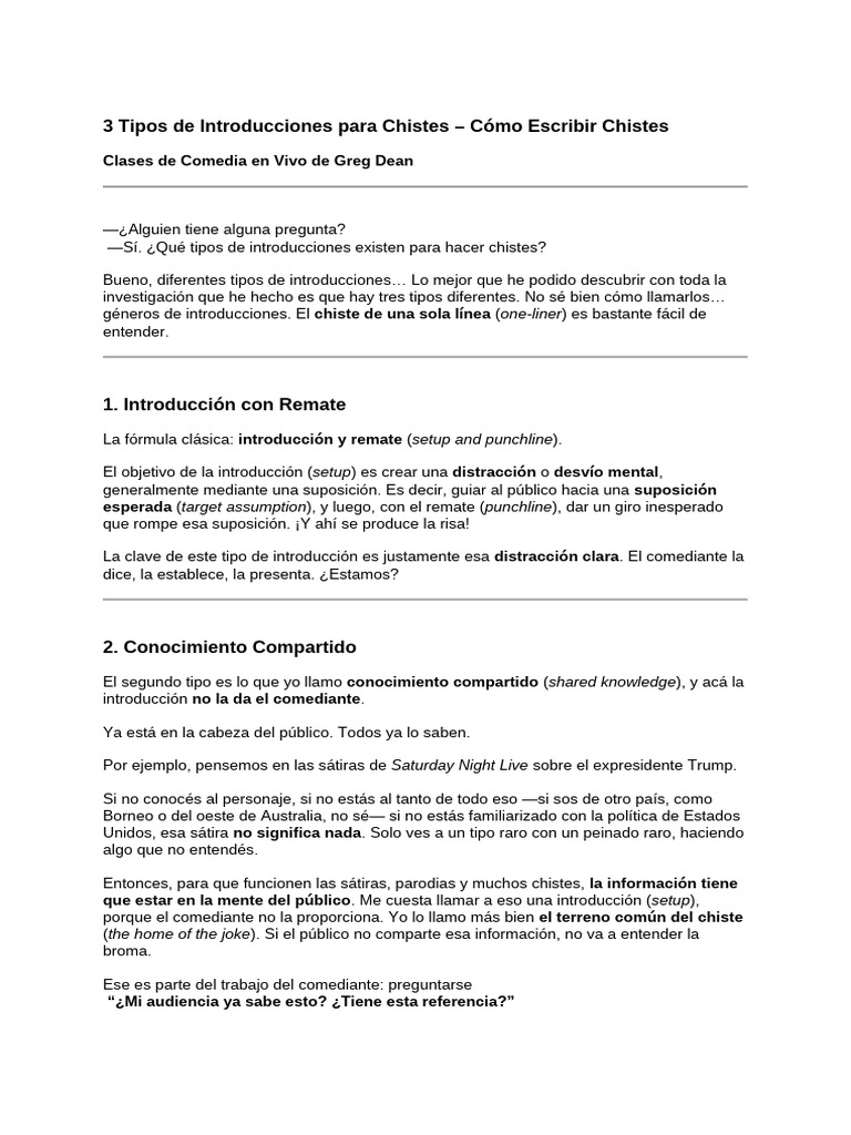 Introducciones para Chistes: 3 Tipos Esenciales | PDF