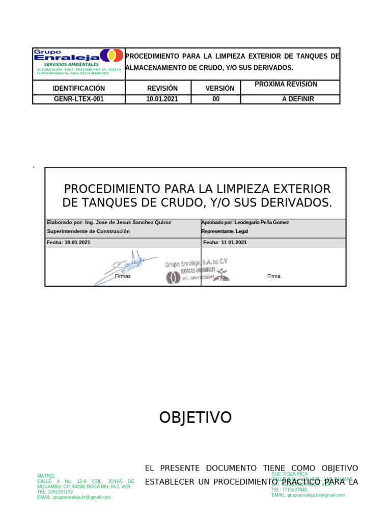 Procedimiento de Limpieza de Tanques de Almacenamiento de Hidrocarburos (1) A | PDF | Acero ...