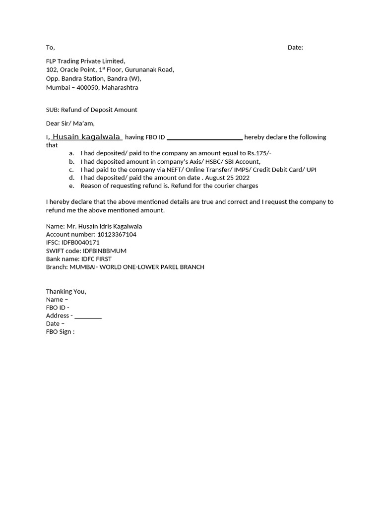 Refund Letter - Document | PDF