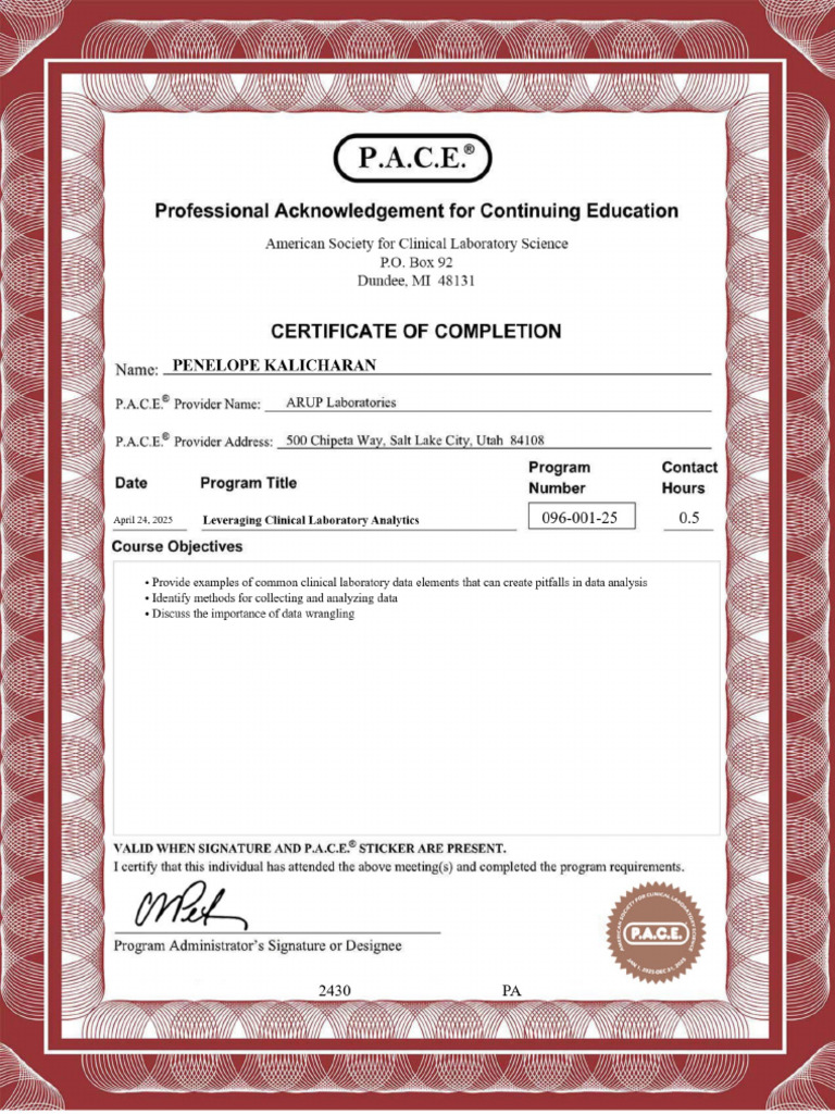 KALICHARAN-Leveraging Clinical Laboratory Analytics-Pace | PDF