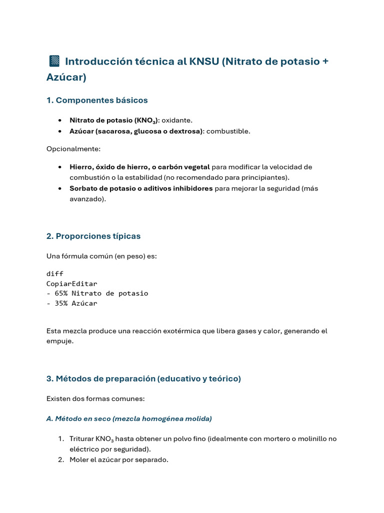 Guía de KNSU: Nitrato y Azúcar en Cohetes | PDF