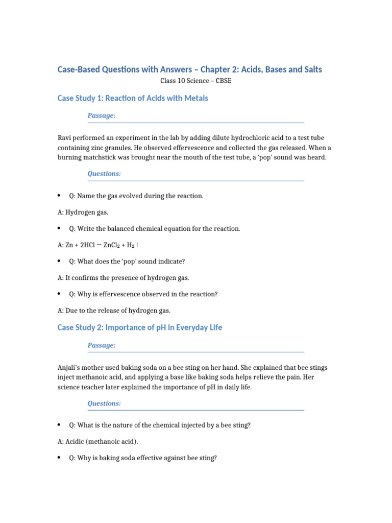 Case-Based Questions: Acids, Bases, Salts | PDF