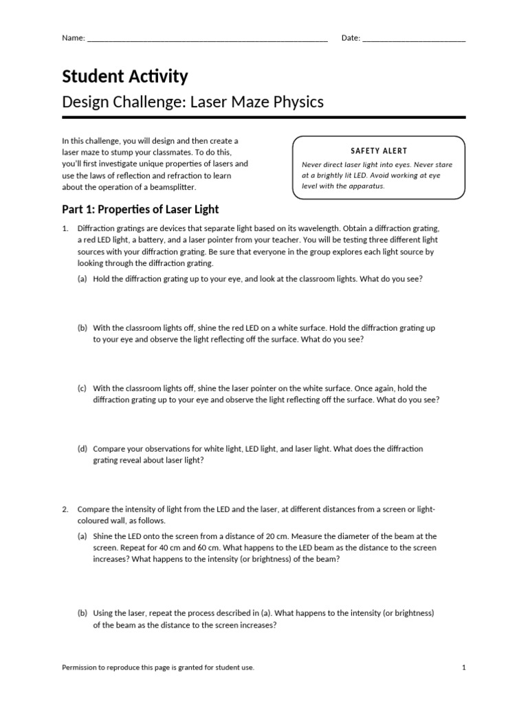 Laser Maze Design Challenge Guide | PDF | Light | Diffraction