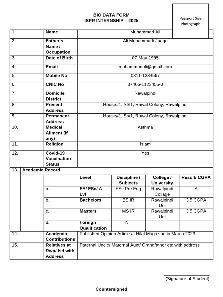 ISPR Internship Bio Data Form 2025 | PDF | Chess Theory | Chess