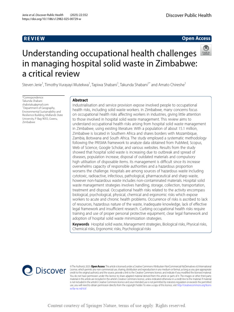 Understanding Occupational Health Challenges in Managing Hospital Solid ...