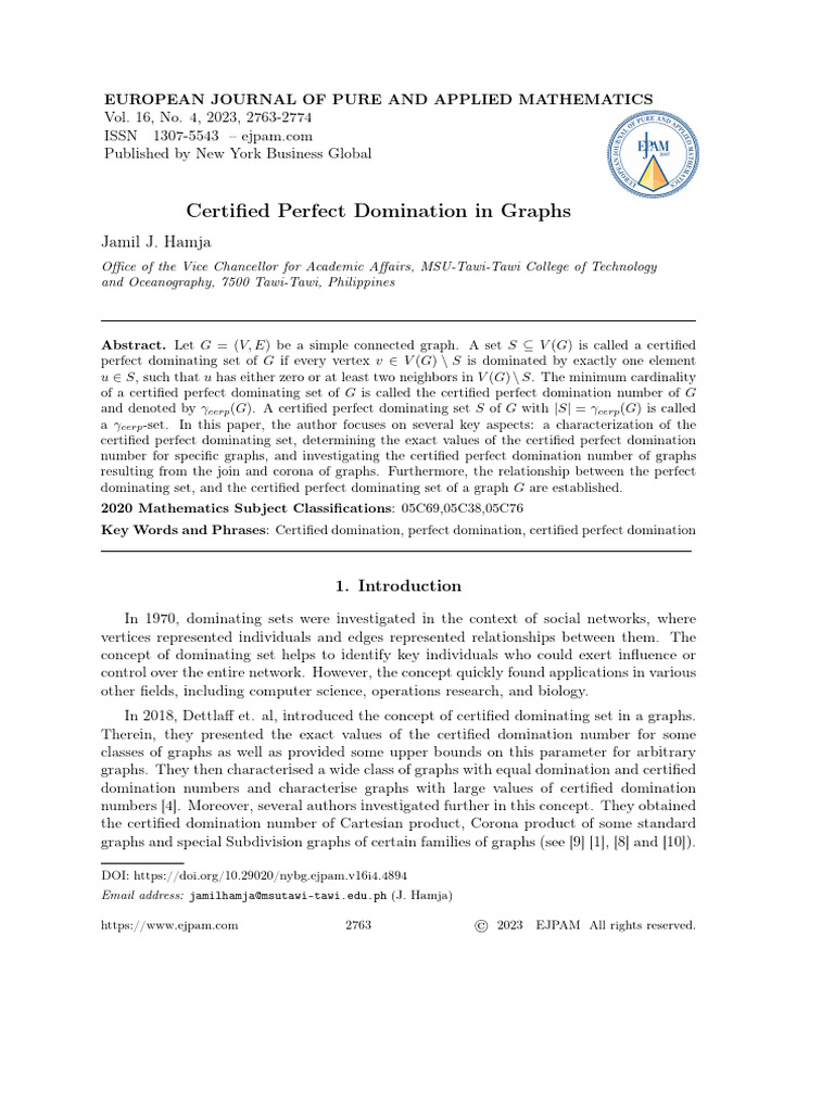 Certified Perfect Domination in Graphs | PDF | Vertex (Graph Theory ...