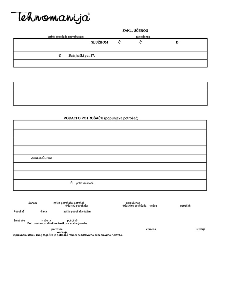 Obrazac o Odustanku Od Ugovora Na Daljinu 1 | PDF