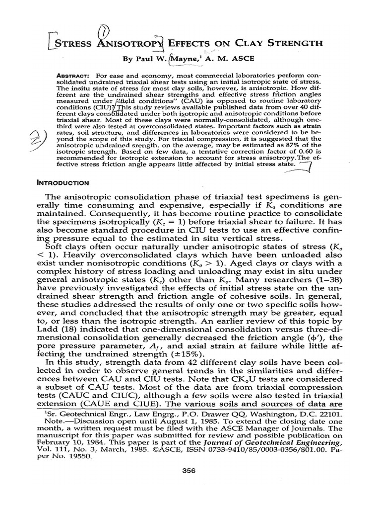 Mayne 1985 Stress Anisotropy Effects On Clay Strength | PDF ...