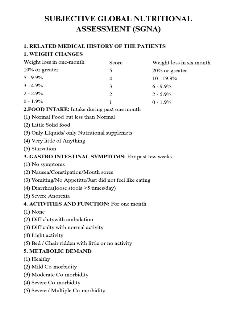 Subjective Global Nutritional Assessment (SGNA) - 20250626 - 101353 ...