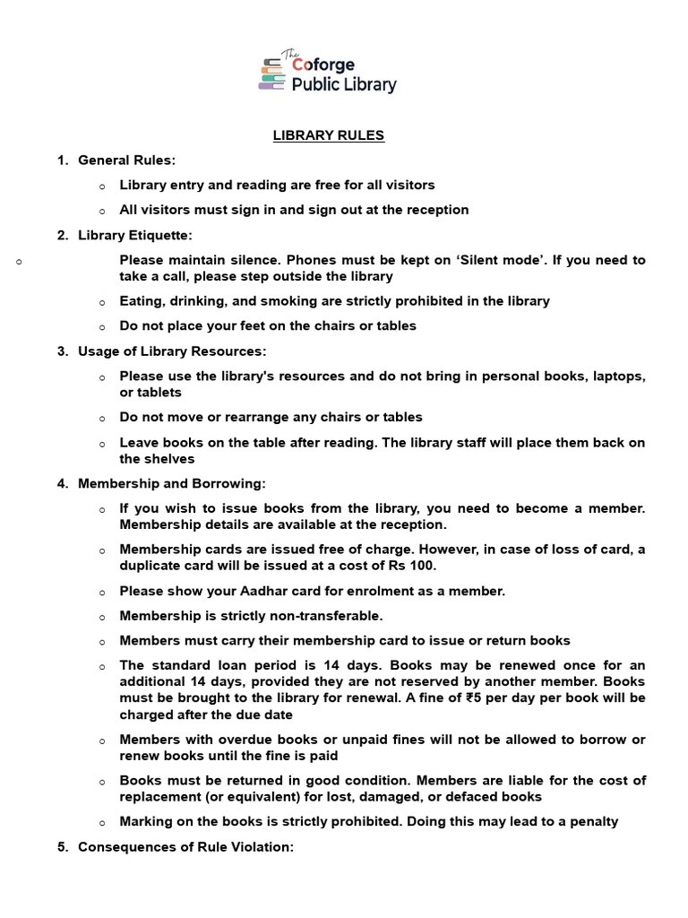 Coforge Public Library Rules | PDF