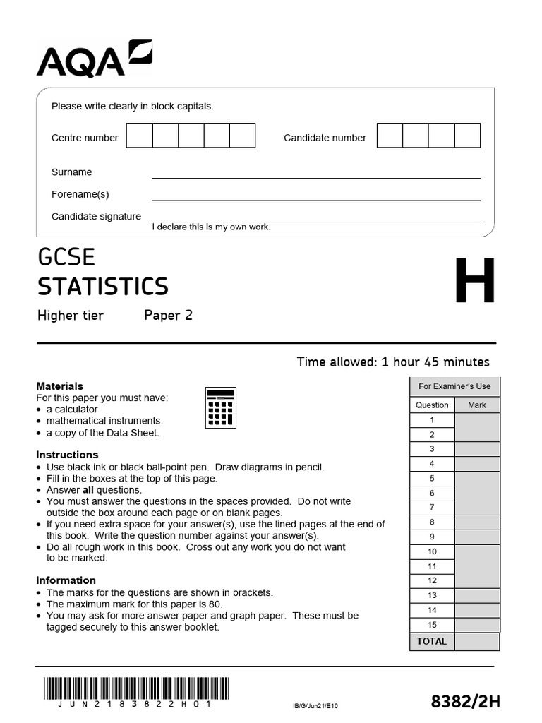 2021 8382 2h Higher Tier Question Paper November 2021 | PDF | Standard ...