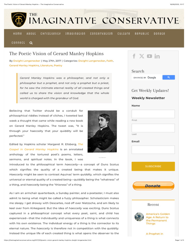 Longenecker (2017) Poetic Vision of Gerard Manley Hopkins | PDF