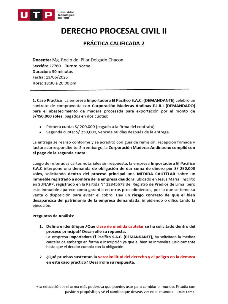 Practica Calificada 2 Procesal Civil | PDF | Mandato | Justicia