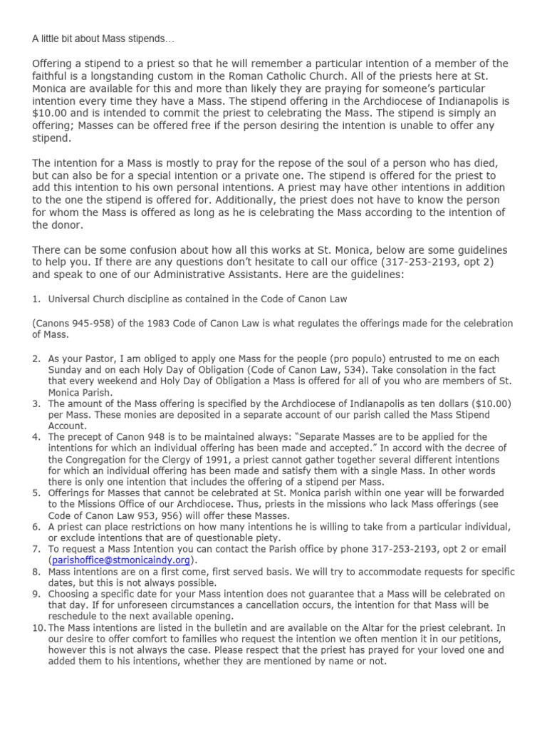 A Little Bit About Mass Stipends | PDF | Catholic Church | Catholic ...