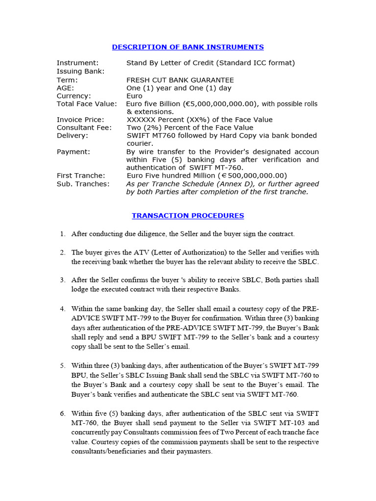 Description of Bank Instruments | PDF | Letter Of Credit | Payments