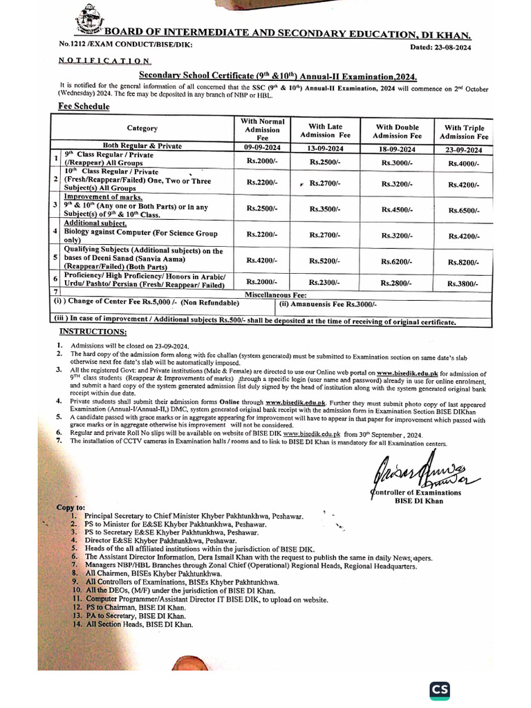 Fee Notification SSC AII 2024 | PDF