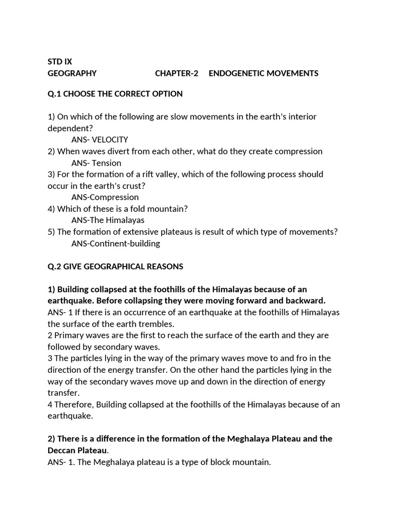 CHP 2 Endogenetic Movements Notes | PDF | Volcano | Earthquakes