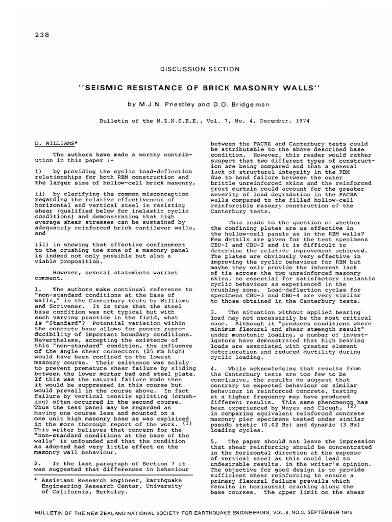 Seismic Resistance of Brick Walls | PDF | Fracture | Reinforced Concrete