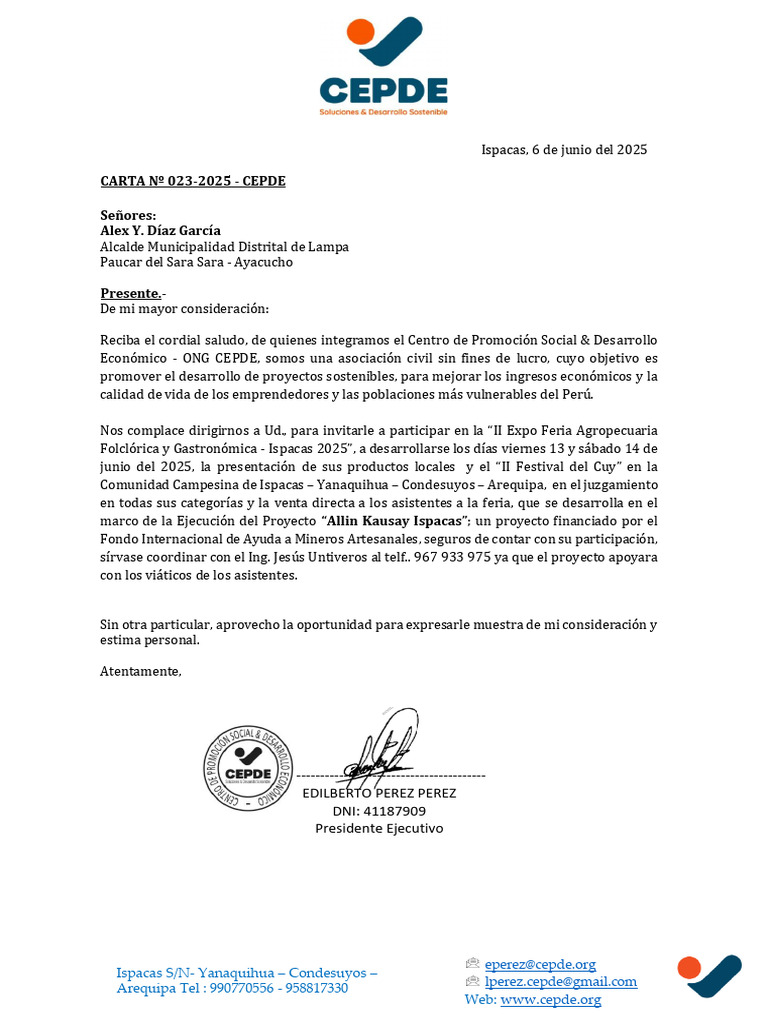 Carta Invitación A Lampa | PDF