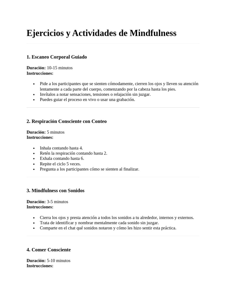 Ejercicios y Actividades de Mindfulness para Talleres Virtuales | PDF ...