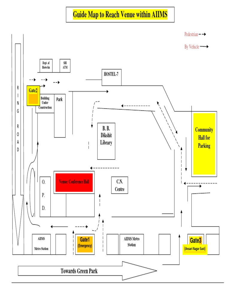 Guide Map To Reach Venue Within AIIMS: Gate2 | PDF