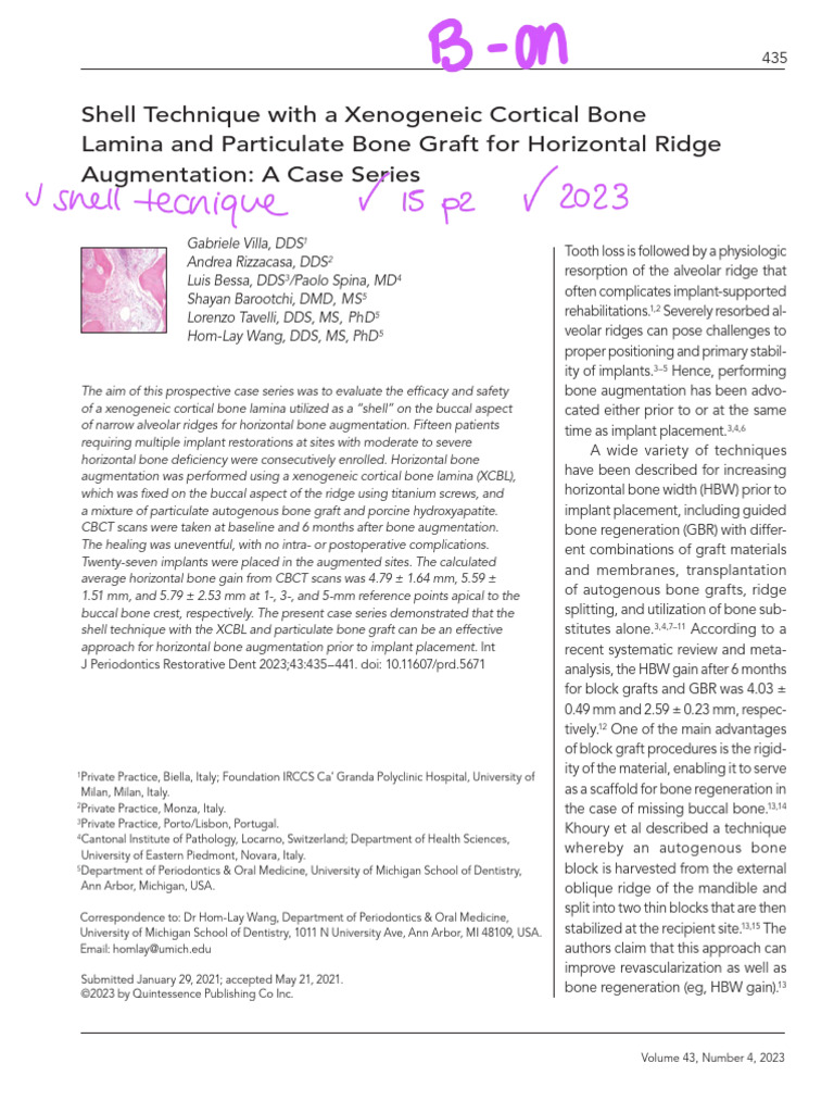 Shell Technique for Horizontal Bone Augmentation | PDF | Dental Implant ...