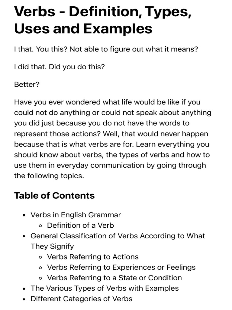 Understanding Verbs: Types and Uses | PDF | Verb | Grammatical Tense