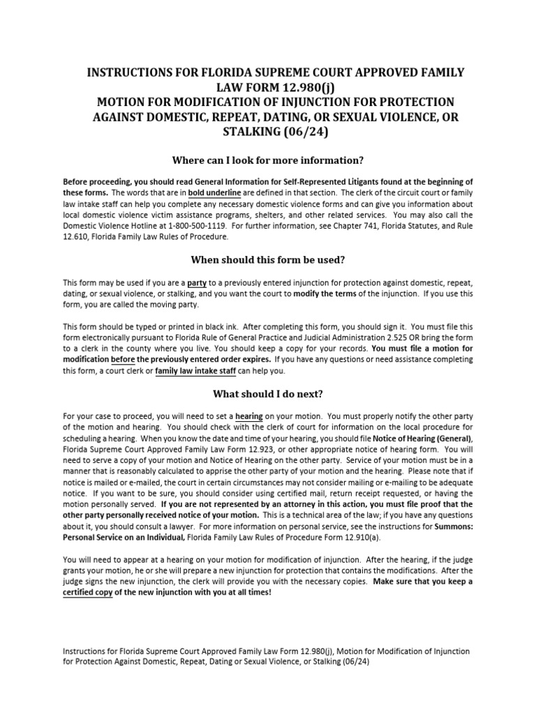 12.980 (J) Motion For Modification of Injunction | PDF | Service Of Process | Injunction