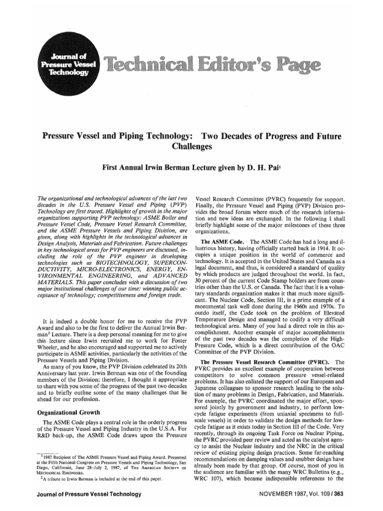 Pressure Vessel and Piping Technology - Two Decades of Progress and ...