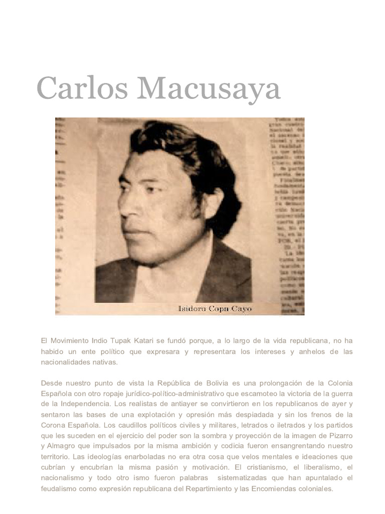 Carlos Macusaya - Expone - Movimiento Indio Tupaj Katari (MITKA) | PDF
