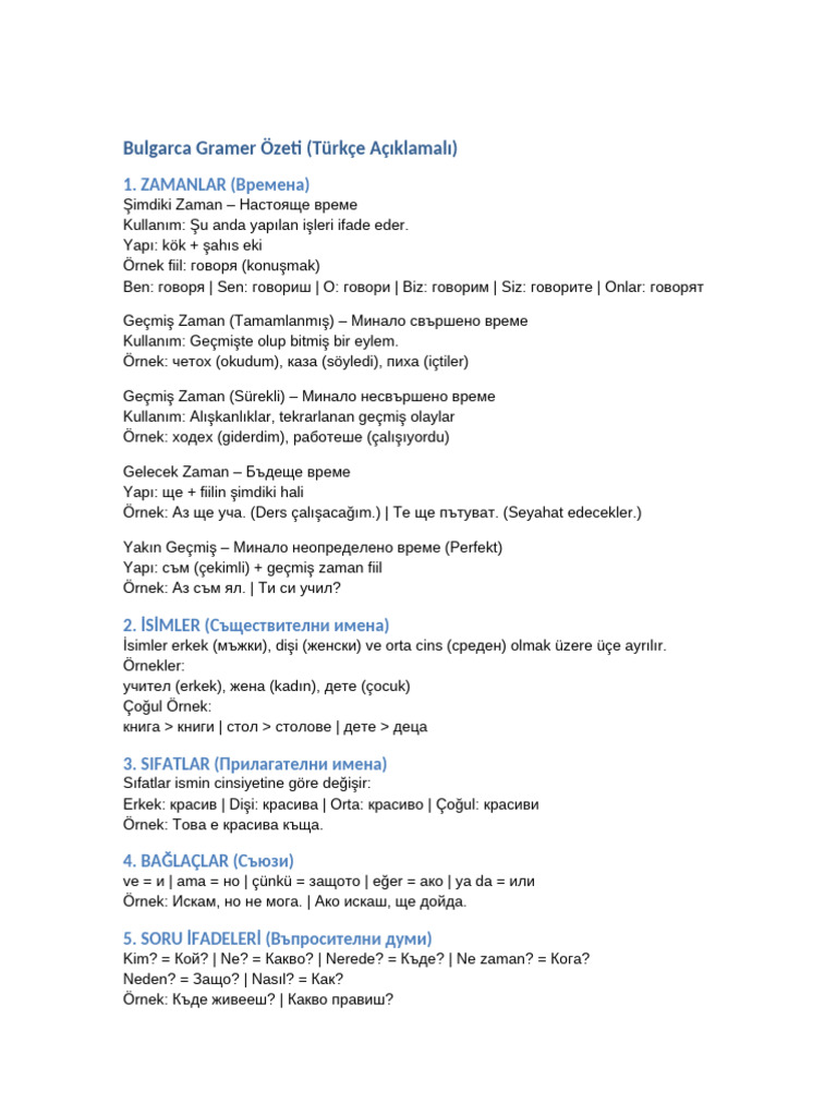 Bulgarca Gramer Ozeti TR | PDF