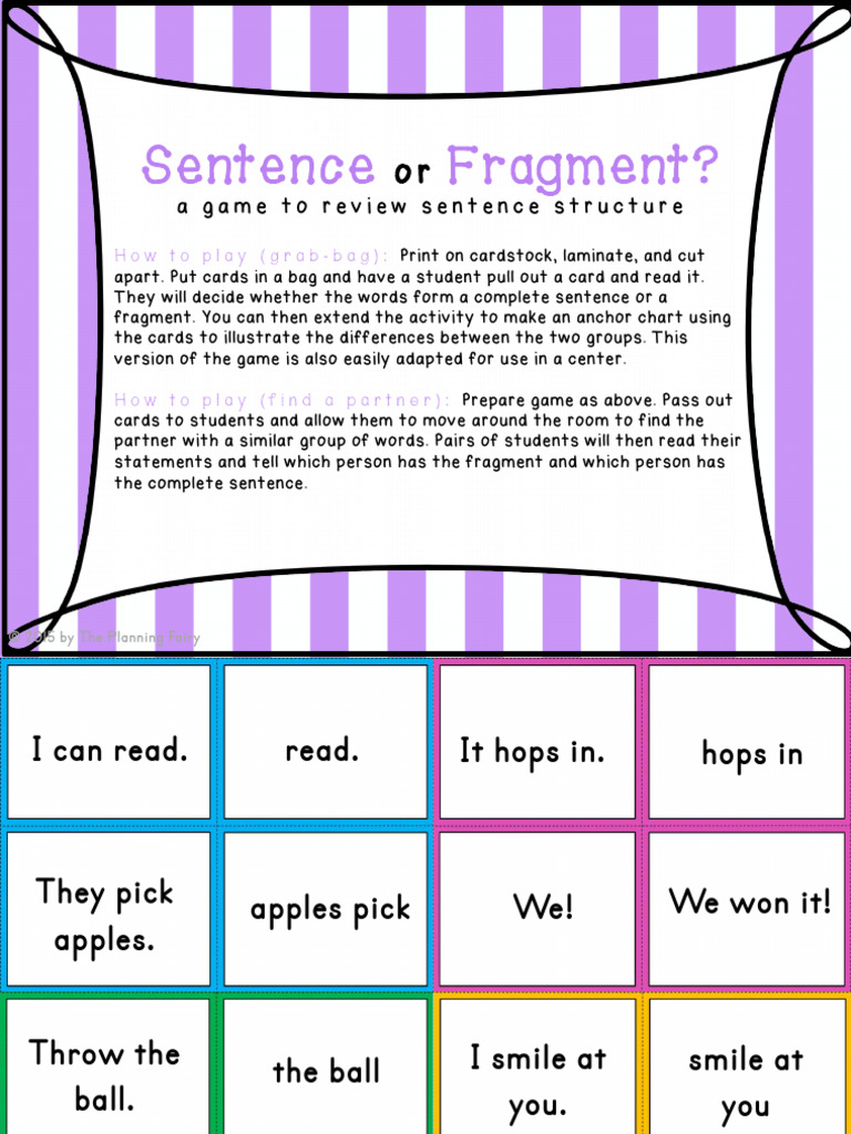 Sentence Fragment?: A Game To Review Sentence Structure | PDF