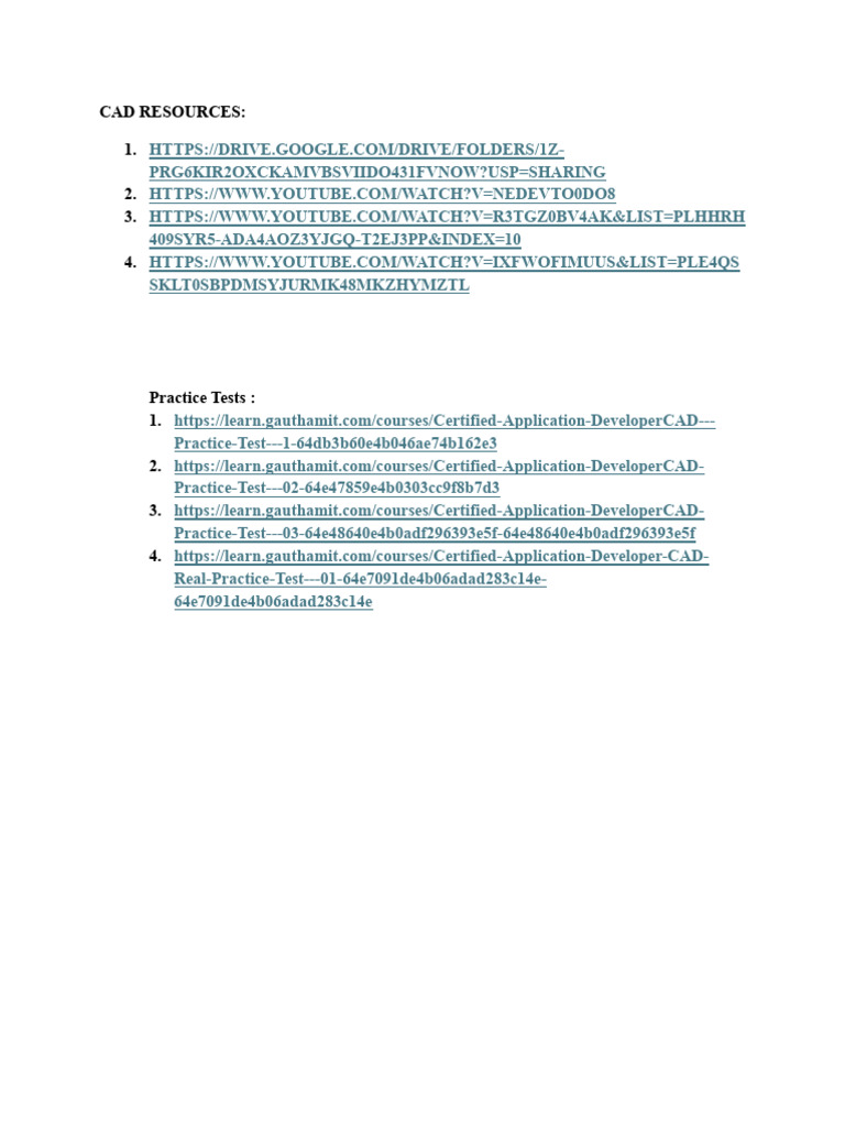 CAD Resources and Practice Tests | PDF