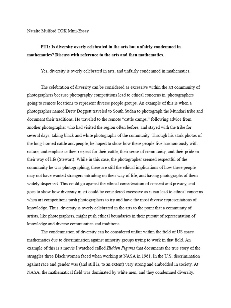 Diversity in Arts vs. Mathematics: A Debate | PDF | Hidden Figures ...