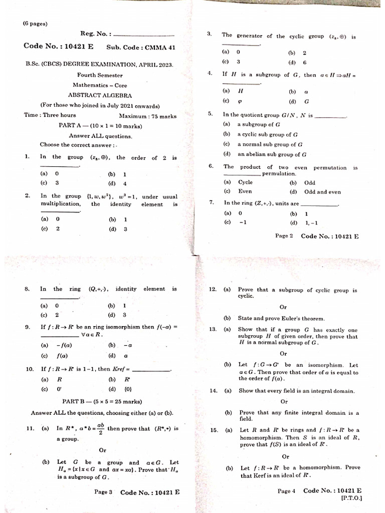CMMA41 Abstract Algebra | PDF