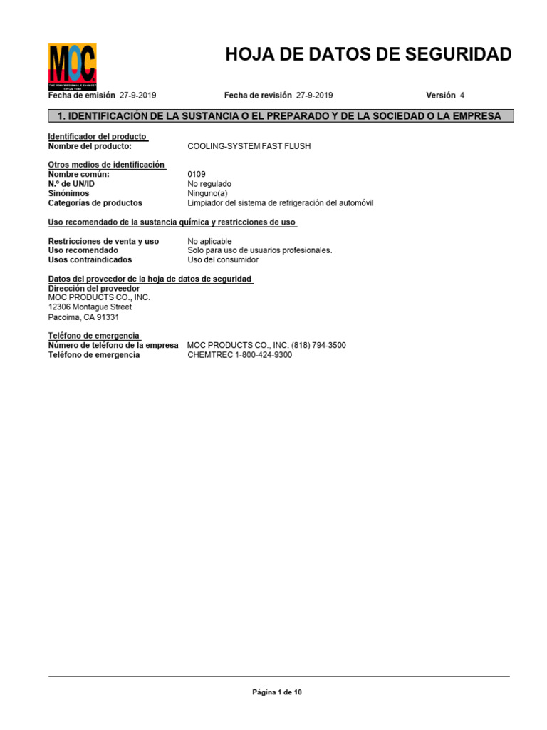 0109SP | PDF | Agua | Administración de Seguridad y Salud Ocupacional