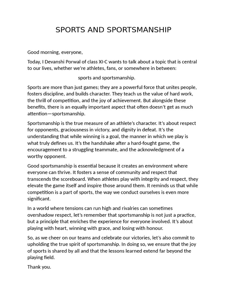 The Essence of Sportsmanship | PDF