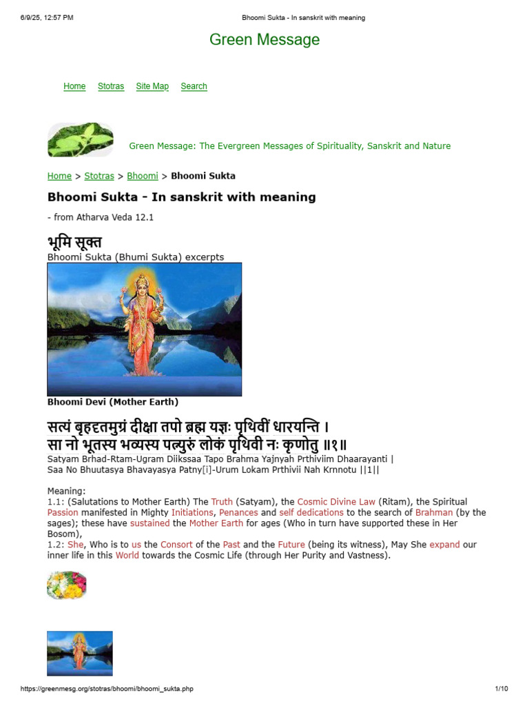 Bhoomi Sukta - in Sanskrit With Meaning | PDF | Vedas | Hindu Mythology