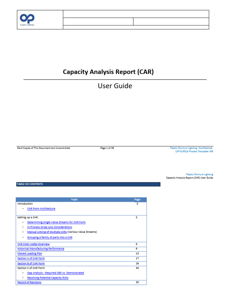 Plastic Omnium Capacity Analysis Report Car Manual | PDF | Data | Risk