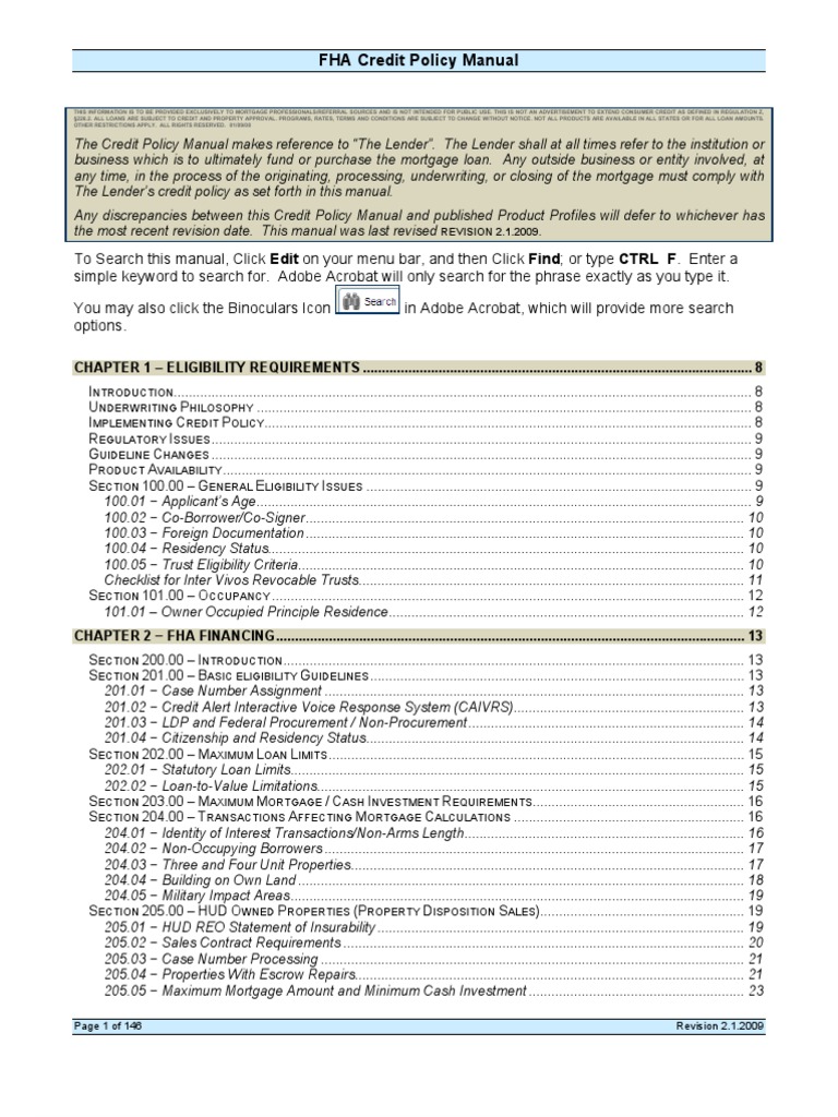 FHA Credit Policy Manual | PDF | Federal Housing Administration ...