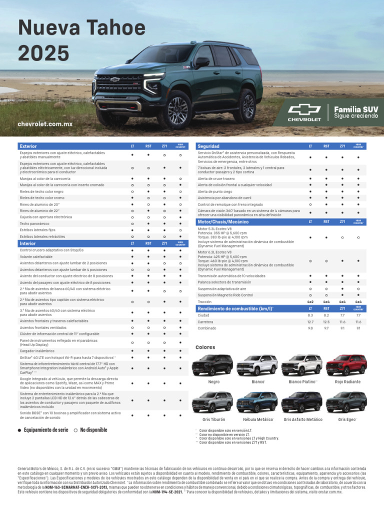 Especificaciones Chevrolet Tahoe 2025 | PDF | Vehículo de motor ...