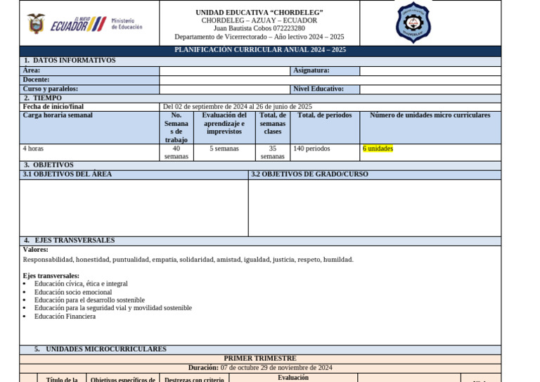 Formato PCA 2024-2025 Actualizado | PDF