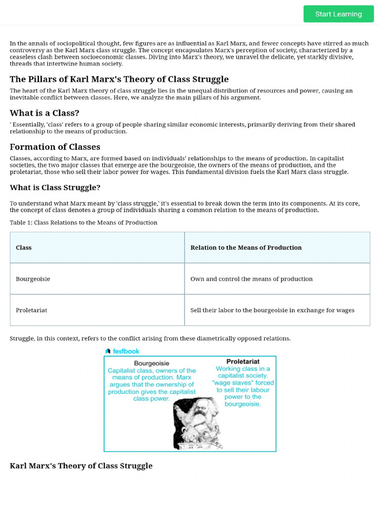 Karl Marx Class Struggle - Consciousness, Characteristics & More | PDF