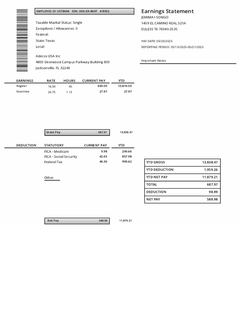 Earnings Statements for Jemima Songo | PDF | Tax Deduction | Economies