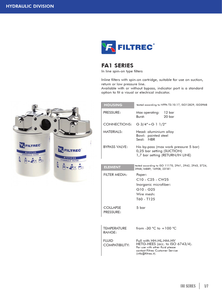 FA1 Series Spin-On Inline Filters | PDF | Viscosity | Mechanical ...
