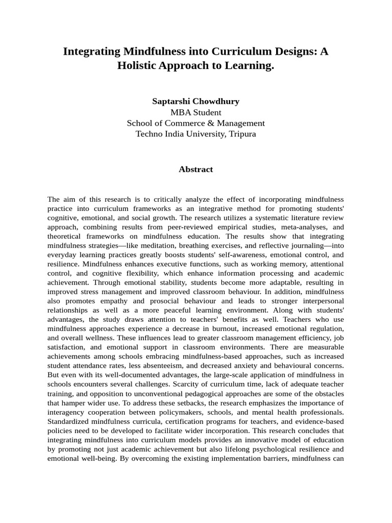 Integrating Mindfulness Into Curriculum Designs1 | PDF | Mindfulness | Psychological Resilience